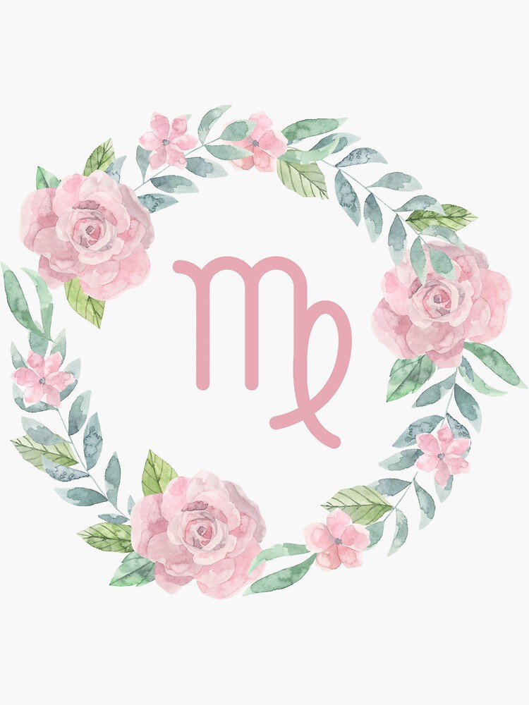 "Pink Virgo Zodiac Sign Flower Wreath" Sticker by MugsMe | Redbubble