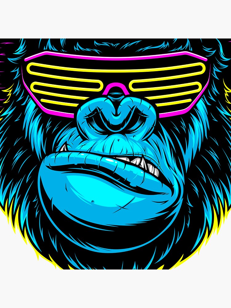 "Blue Neon Monkey Mask" Sticker for Sale by DreaK | Redbubble