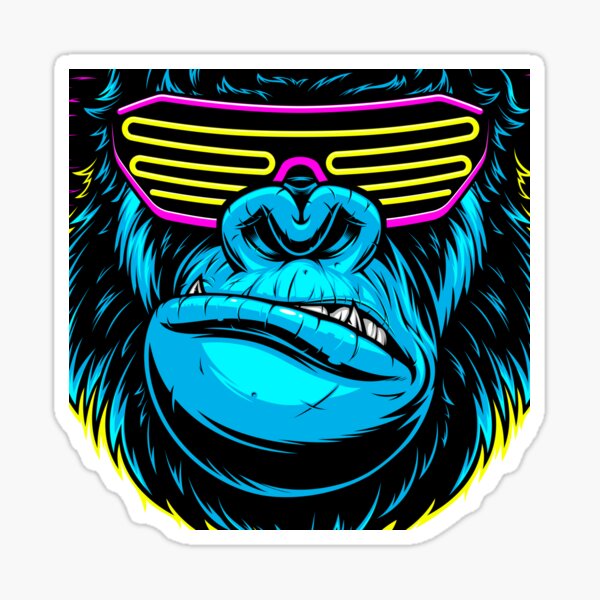 "Blue Neon Monkey Mask" Sticker for Sale by DreaK | Redbubble