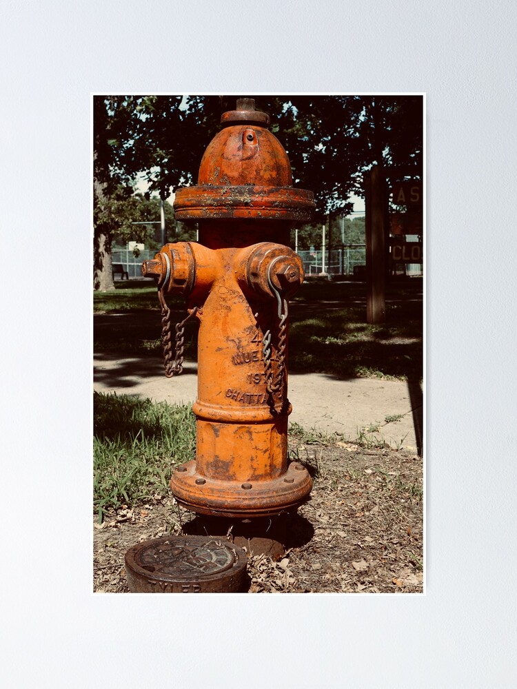 "Red Rustic Fire Hydrant " Poster for Sale by PhantasmDigital | Redbubble