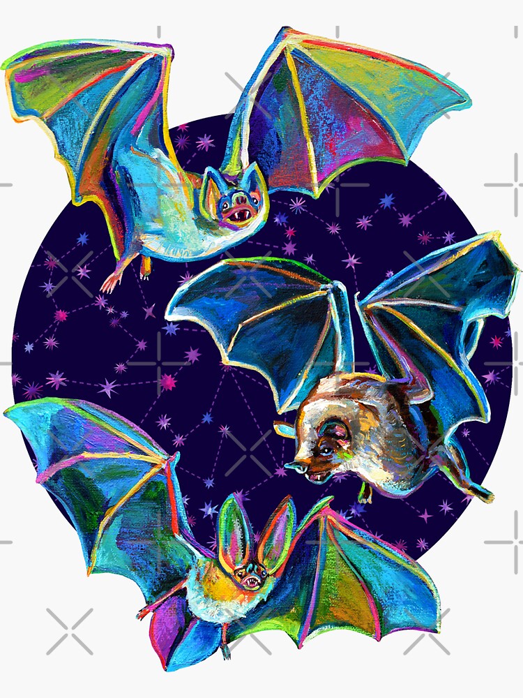 "Psychedelic Bat Trio Pattern on Blue" Sticker by RobertPhelpsArt ...