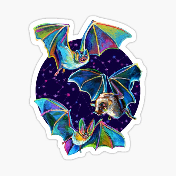 "Psychedelic Bat Trio Pattern on Blue" Sticker by RobertPhelpsArt ...