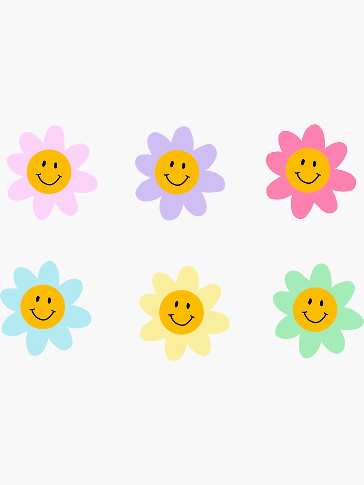 "Colourful Smiley Face flowers " Sticker for Sale by honeystickersz ...