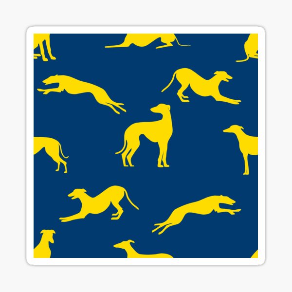 "Greyhound Silhouettes - Yellow FFDC00 on Blue 003A6F " Sticker for ...