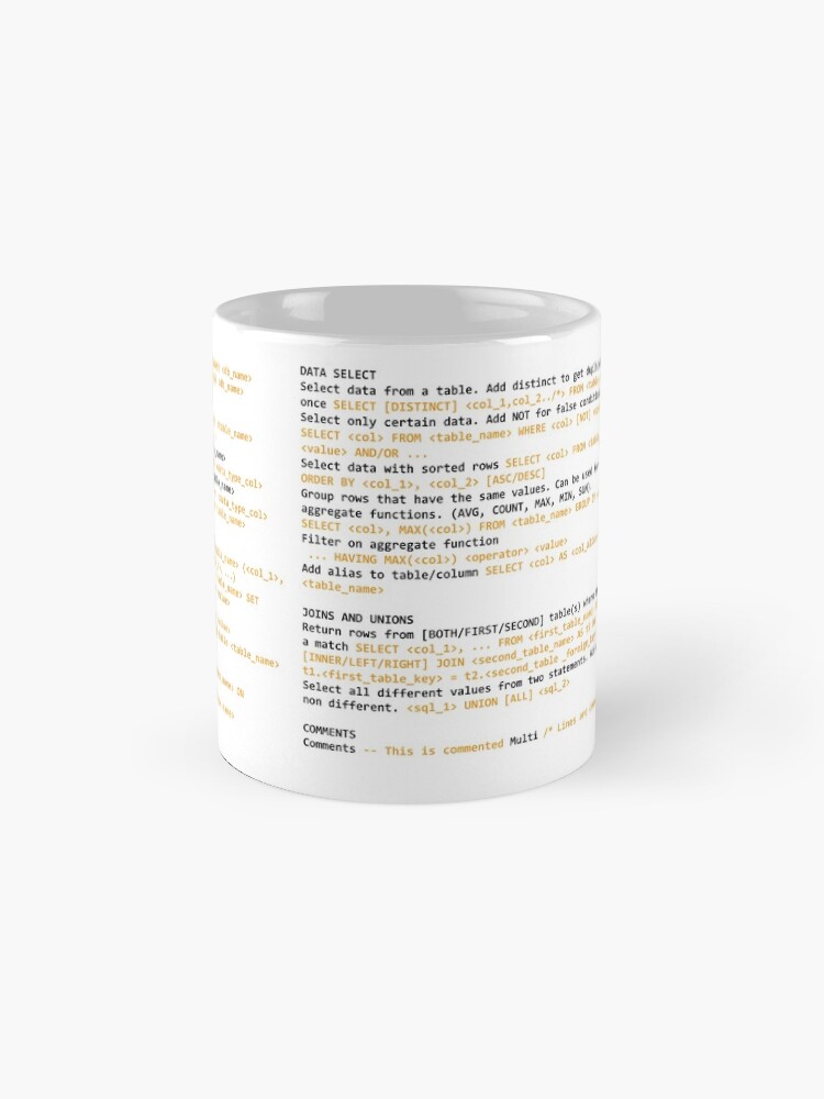 "Cheatsheets for developers : SQL" Coffee Mug for Sale by phelineg ...