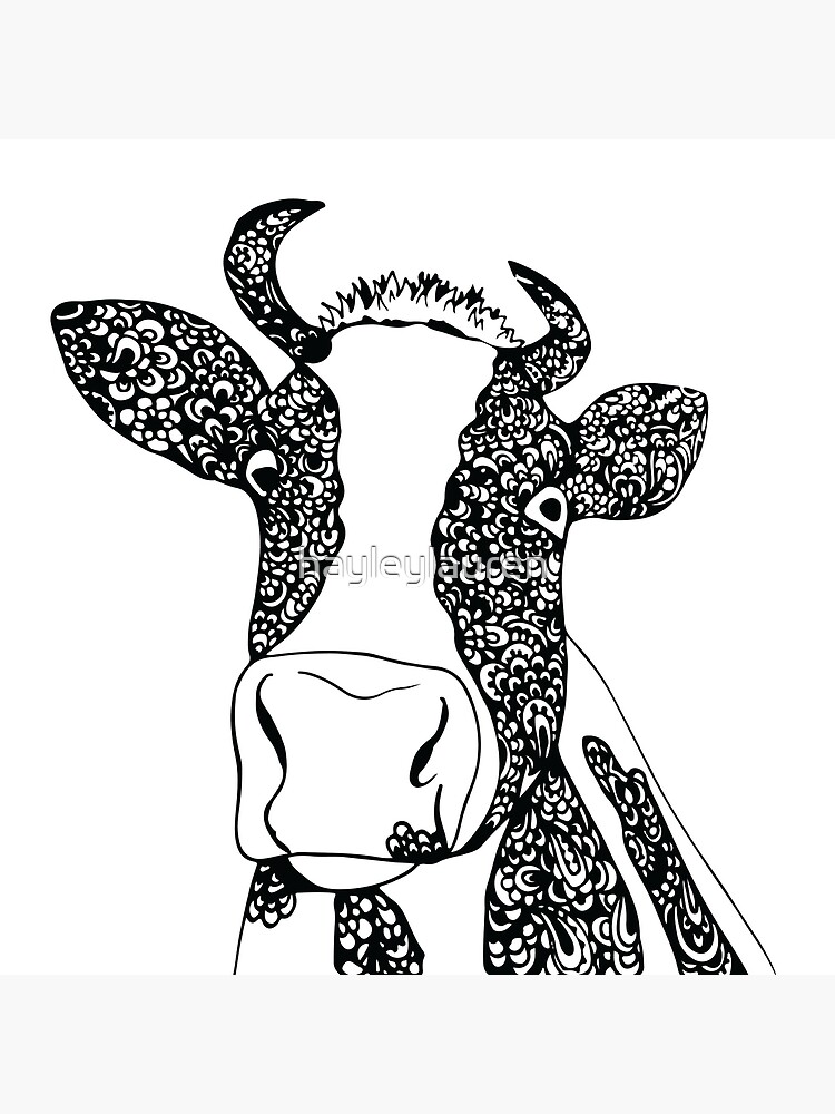 "Cow Zentangle Black and White by Hayley Lauren Design" Art Print by ...
