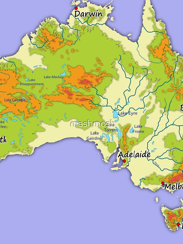"Australia physical map topographic map of Australia lakes rivers ...