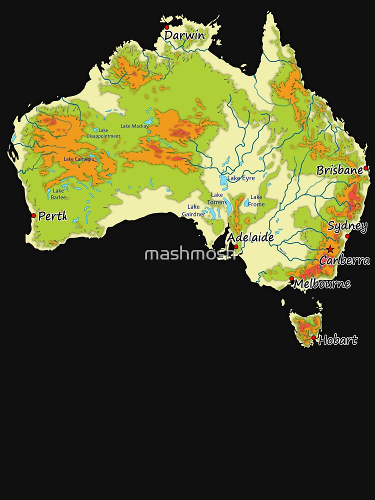"Australia physical map topographic map of Australia lakes rivers ...