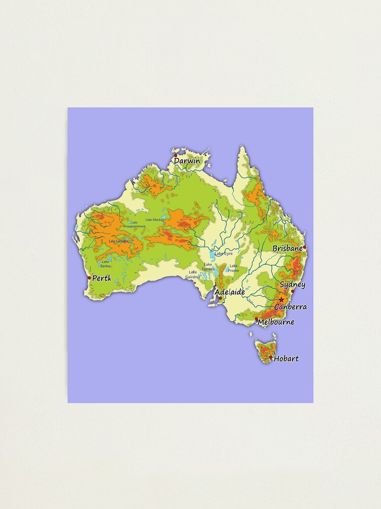 "Australia physical map topographic map of Australia lakes rivers ...