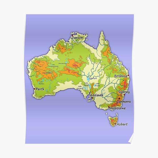 "Australia physical map topographic map of Australia lakes rivers ...