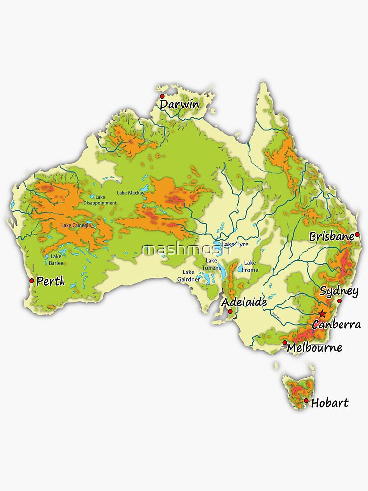 "Australia physical map topographic map of Australia lakes rivers ...