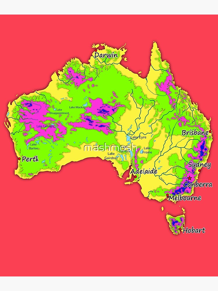 "Australia physical map topographic map of Australia bright colors ...