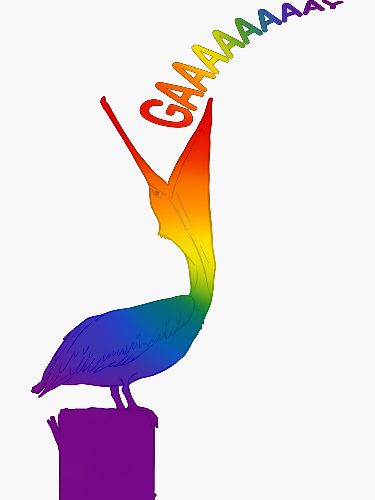 "Gay Pelican screaming Gaaaaaaaay" Sticker by NimblePickle | Redbubble