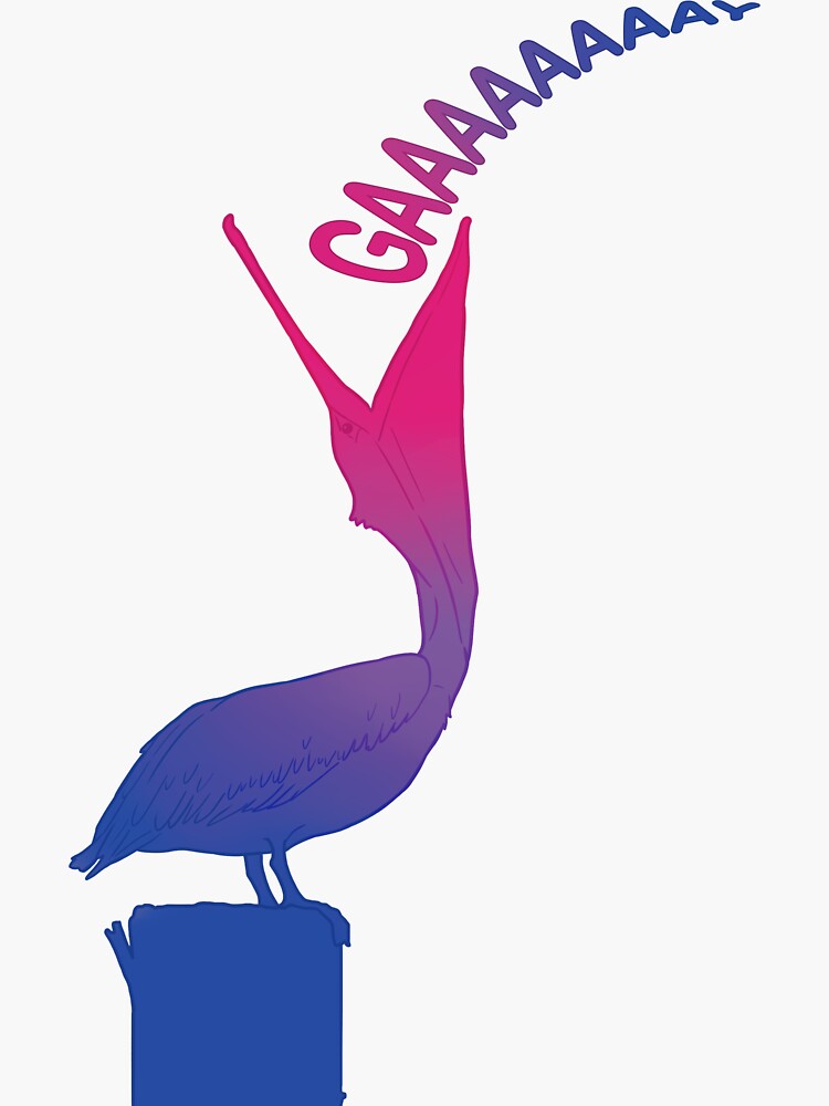 "Bi Pelican screaming Gaaaaaaaay" Sticker for Sale by NimblePickle ...