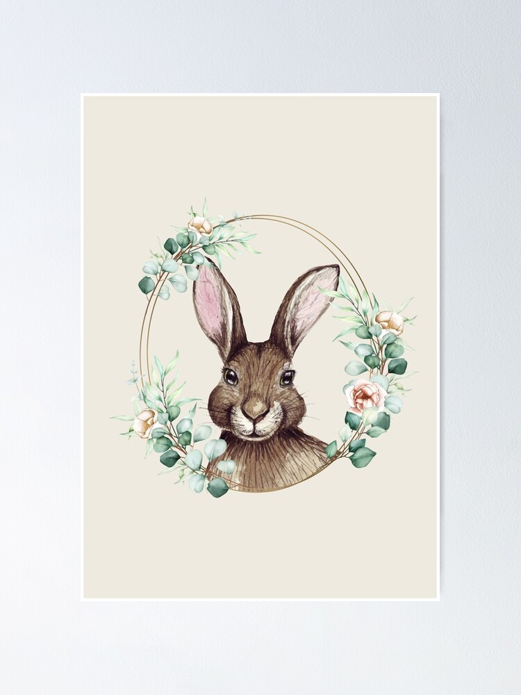 "Bunny Rabbit in a Floral Gold Wreath Frame" Poster by NiftyTrinket ...