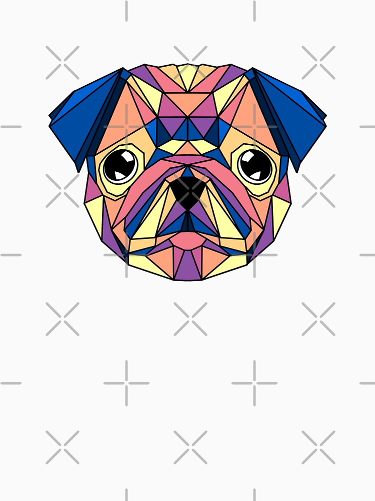 "Geometric Dog Pug - Blue Yellow" T-shirt by Geometricshow | Redbubble