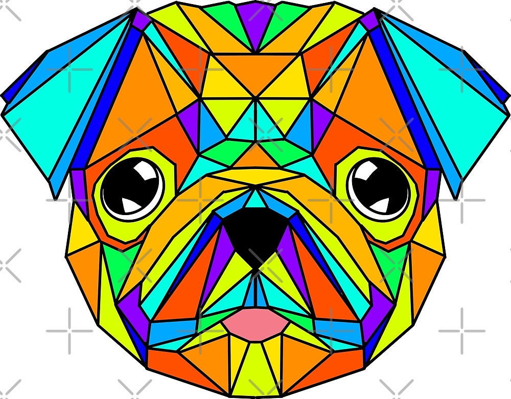 "Geometric Dog Pug - Colourful Orange Blue Yellow" by Geometricshow ...