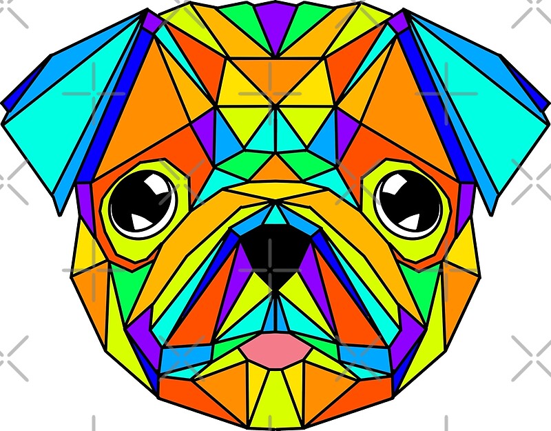 "Geometric Dog Pug - Colourful Orange Blue Yellow" by Geometricshow ...