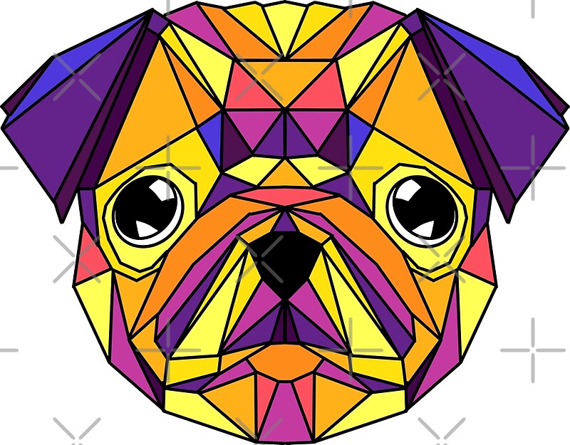 "Geometric Dog Pug - Colourful Purple Pink Yellow" by Geometricshow ...