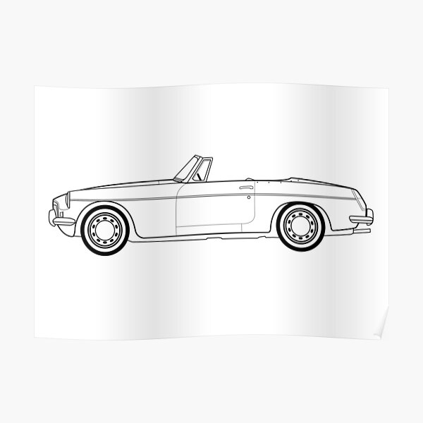 "MG B Roadster Line drawing artwork" Poster for Sale by RJWautographics ...