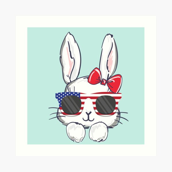 "American Flag Bunny Cute Rabbit In Amerca flag, USA Flag " Art Print ...