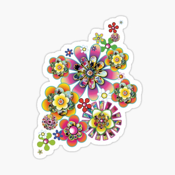 "Retro chic funky flower design using real art - Pale" Sticker for Sale ...