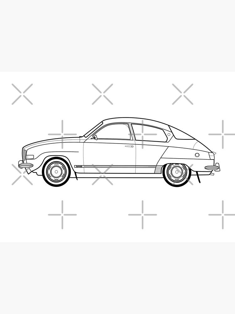 "Saab 96 Outline Drawing " Art Board Print for Sale by RJWautographics ...