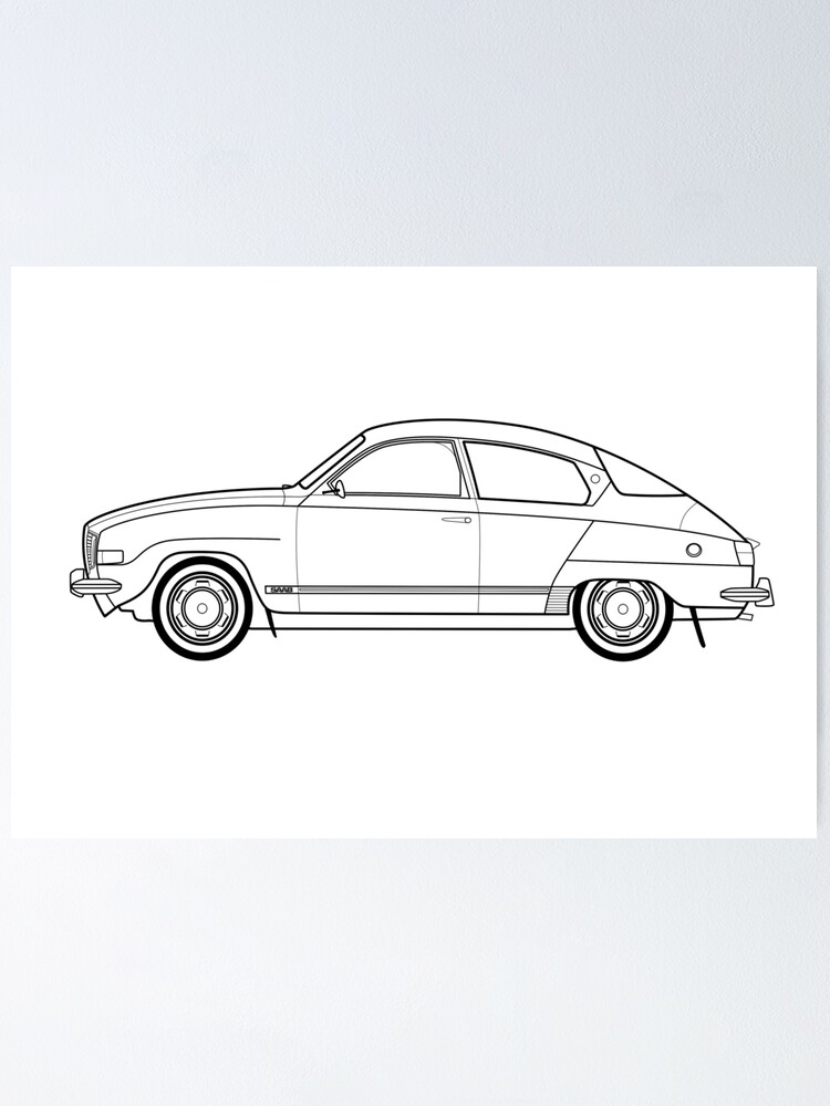 "Saab 96 Outline Drawing " Poster by RJWautographics | Redbubble