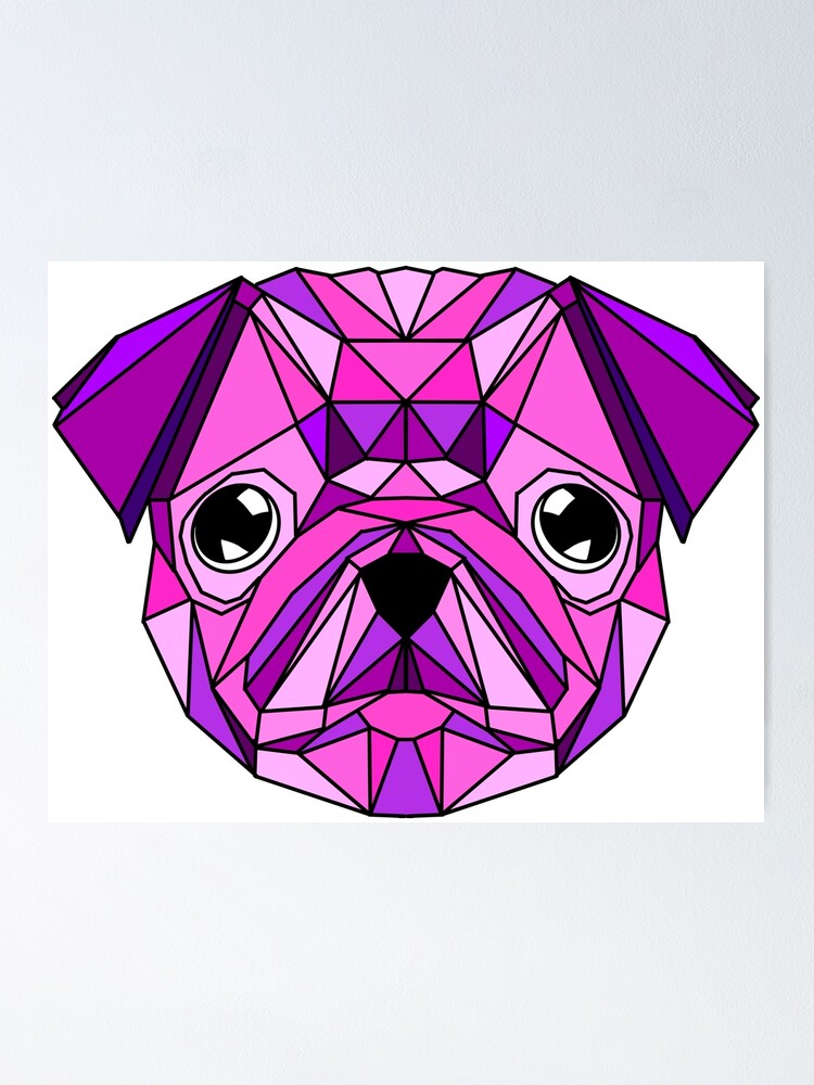 "Geometric Dog Pug - Purple" Poster for Sale by Geometricshow | Redbubble