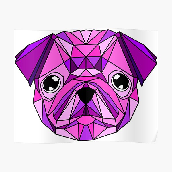 "Geometric Dog Pug - Purple" Poster for Sale by Geometricshow | Redbubble