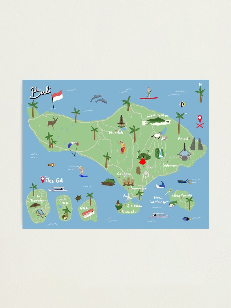 "Bali Travel Map, Summer Vacation Souvenir, Island Map" Photographic ...
