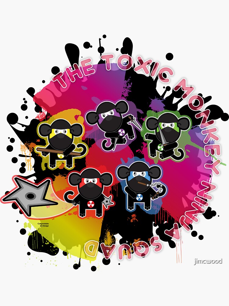 "Toxic Ninja Monkey Squad" Sticker by jimcwood | Redbubble