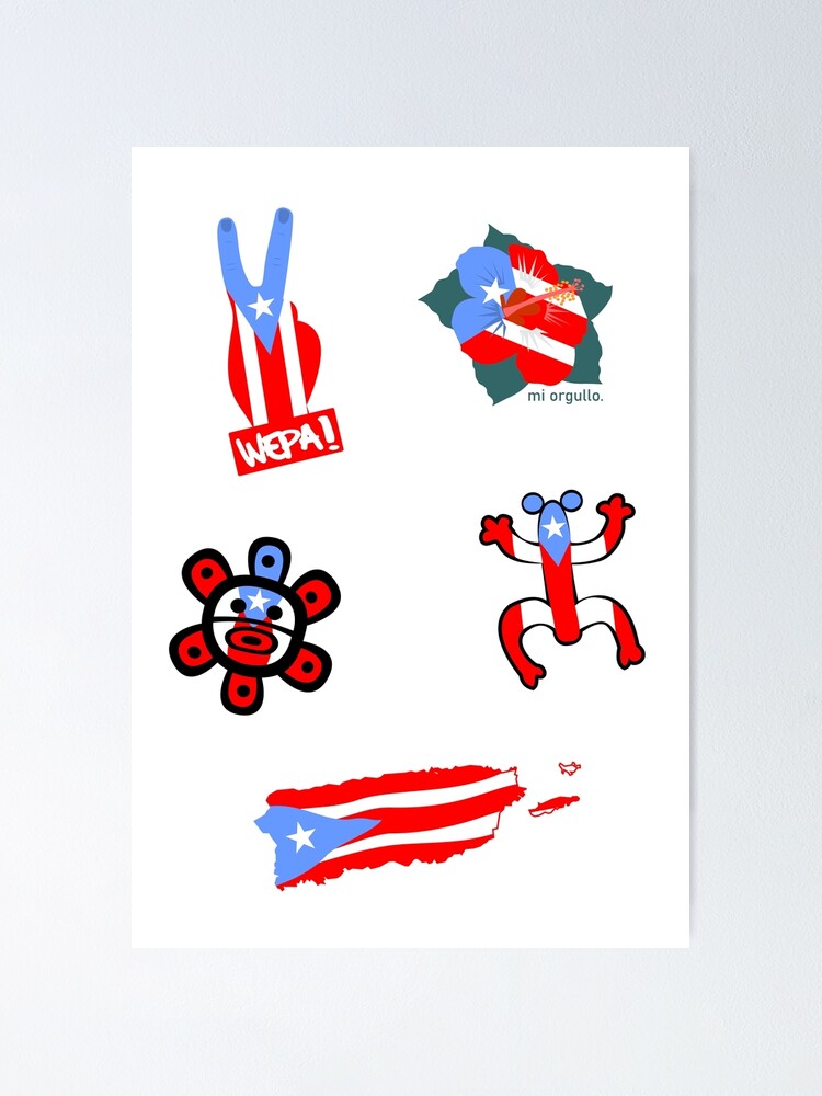 Póster «Puerto Rico Bandera Mapa Coqui Sol Taino Wepa Flor de Maga Set ...