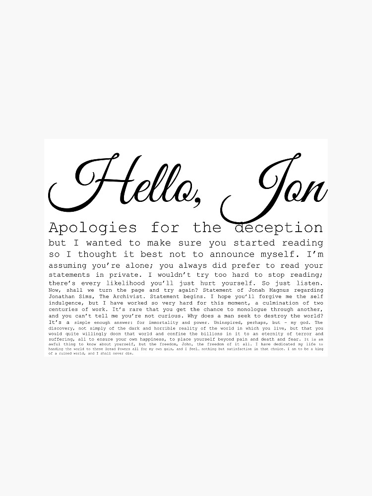 "Hello Jon" Sticker for Sale by eggily1023 | Redbubble