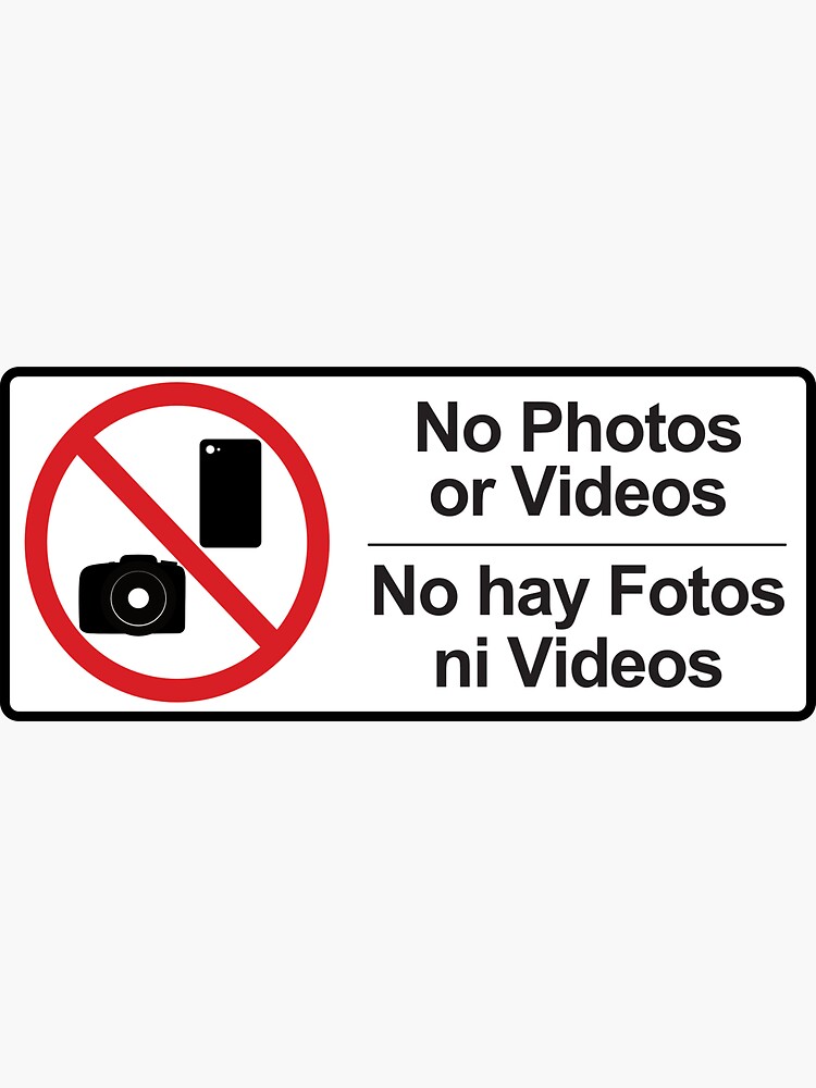 No Photos or Video” Sign, Sticker, and Merch (Horizontal)" Sticker for ...