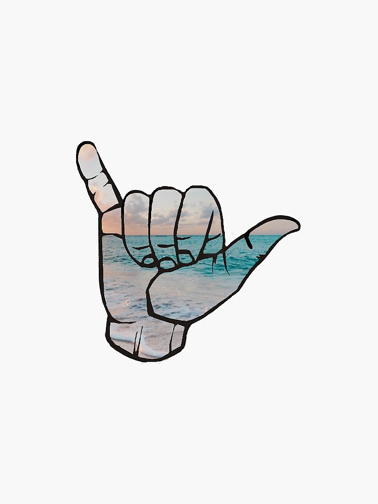"beach background Shaka sign" Sticker for Sale by taylormendez | Redbubble
