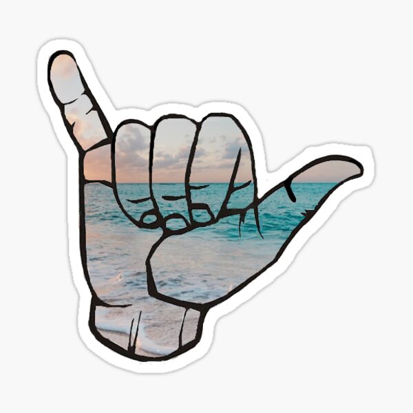 "beach background Shaka sign" Sticker for Sale by taylormendez | Redbubble