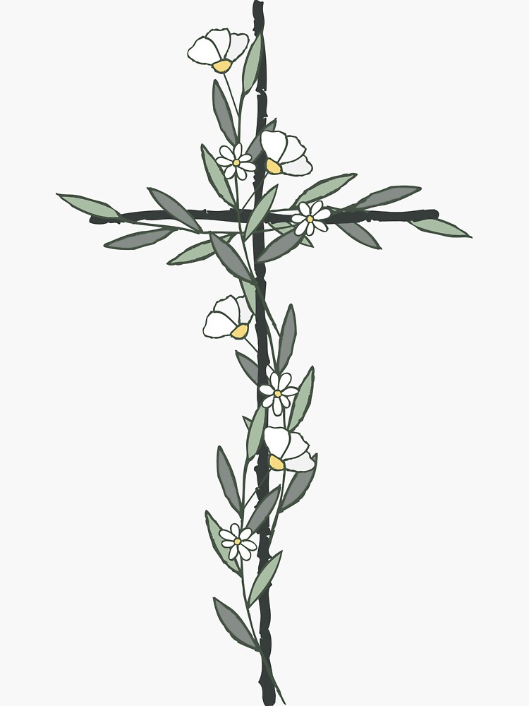 "Cross With Little Flowers 3" Sticker for Sale by walk-by-faith | Redbubble