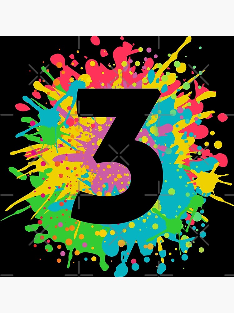 "Paint splashes, 3rd birthday for kids, girls, boys, number 3, team ...