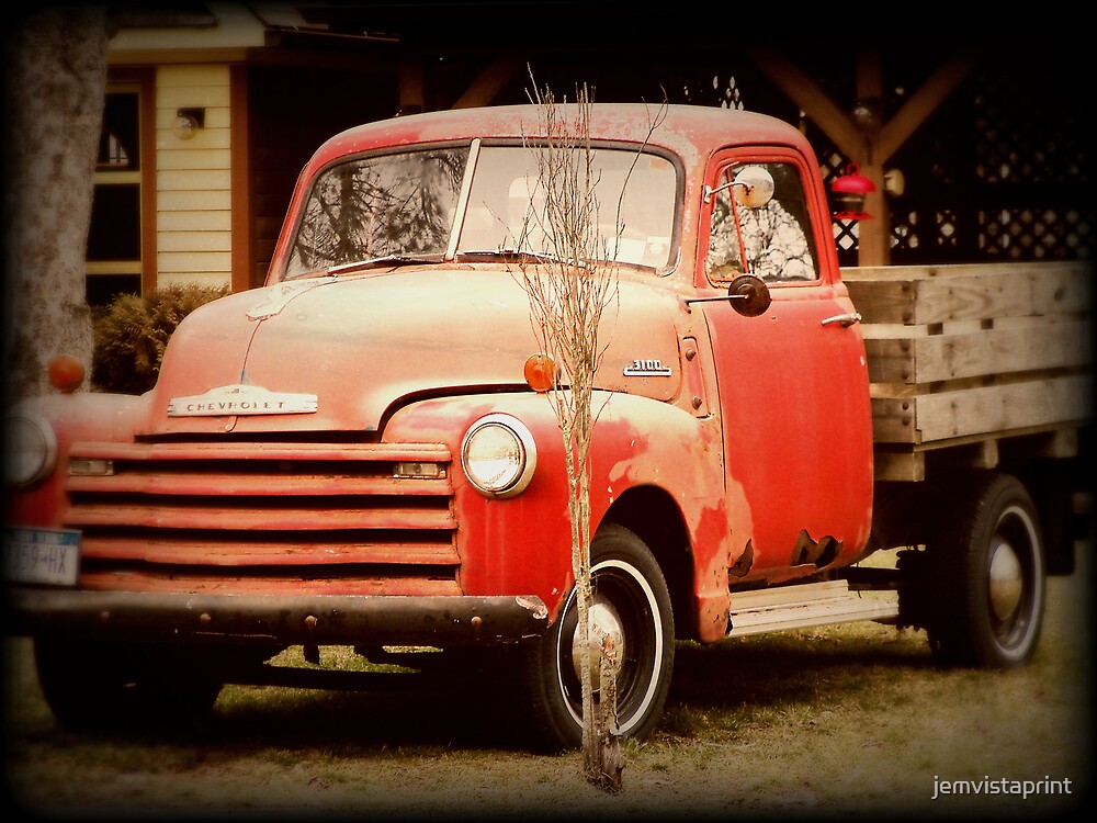 "Old Red Chevy rustic vintage antique truck" by jemvistaprint | Redbubble