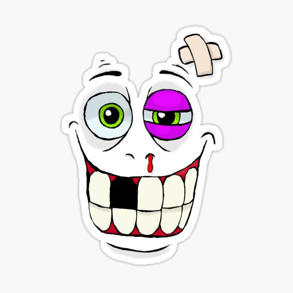 "Smiley Beat-up Monster Face" Sticker for Sale by MalcolmKirk | Redbubble