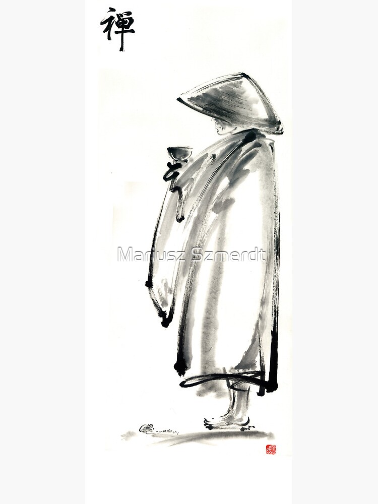 "Buddhist monk with a bowl zen calligraphy 禅 original ink painting ...