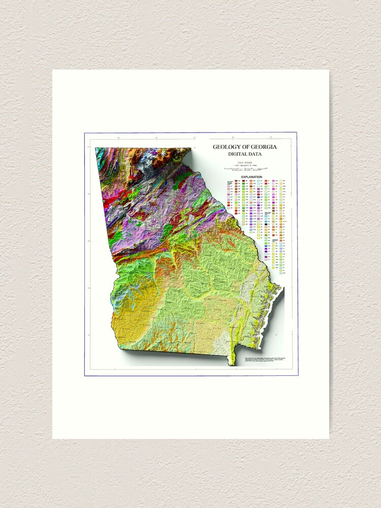 "1976 Geological map of Georgia digitally-rendered" Art Print by ...