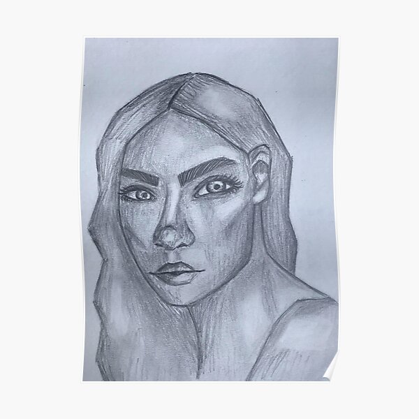 "Girl Model Pencil Drawing Stare Long Hair" Poster for Sale by artskye ...