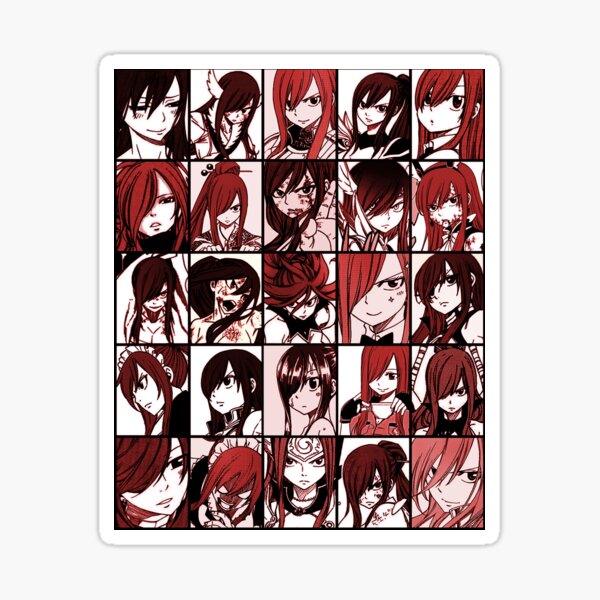 "Erza Scarlet - collage color version" Sticker by Angellinx3 | Redbubble