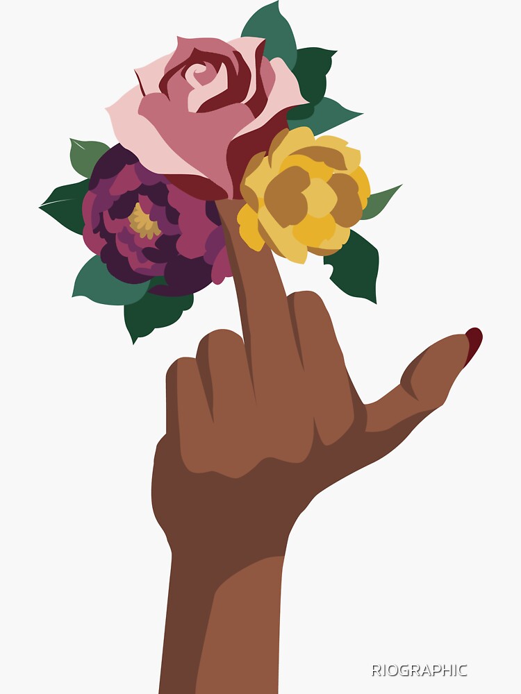 "Black girl middle finger with flowers" Sticker for Sale by RIOGRAPHIC ...