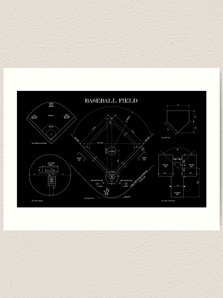 "Baseball Field (White Stencil-No Background) - English" Art Print for ...