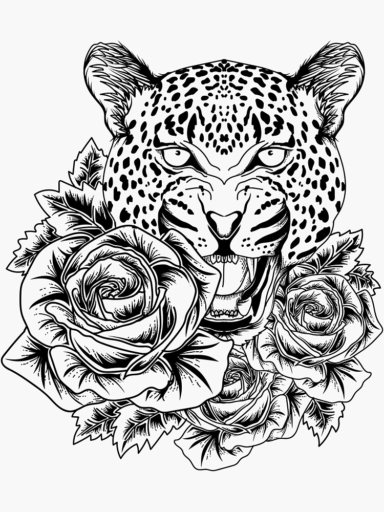 "Hand Drawn Leopard With The Roses" Sticker for Sale by Rittichai ...