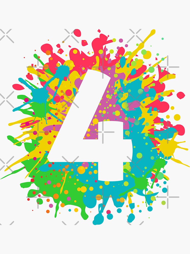 "4th birthday for kids, girls, boys, number 4 in paint splashes, team ...
