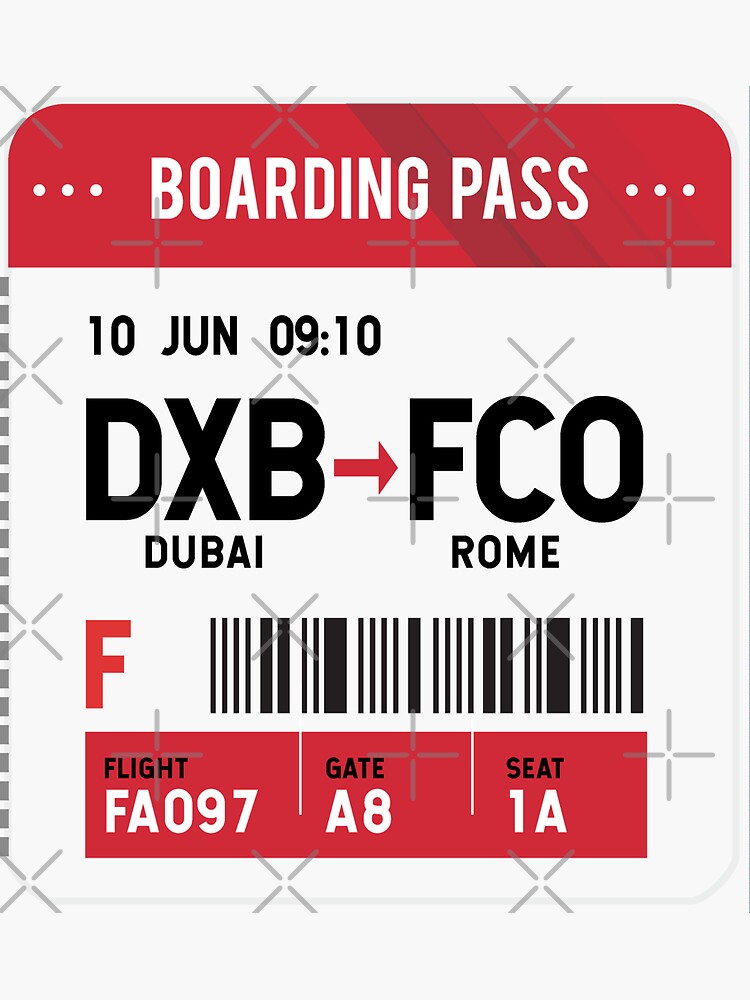 "DXB-FCO Fly FAB ticket 097" Sticker for Sale by graziellostesso ...